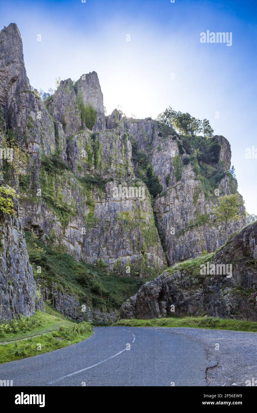 Cheddar Gorge. a limestone gorge in the Mendip Hills, Cheddar, Somerset ...