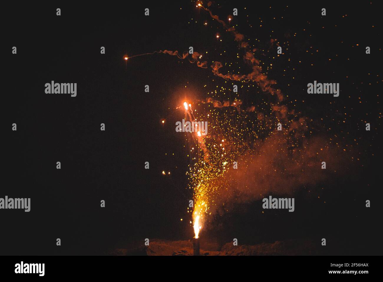 Amazing vibrant pyrotechnic fountain during nighttime Stock Photo - Alamy