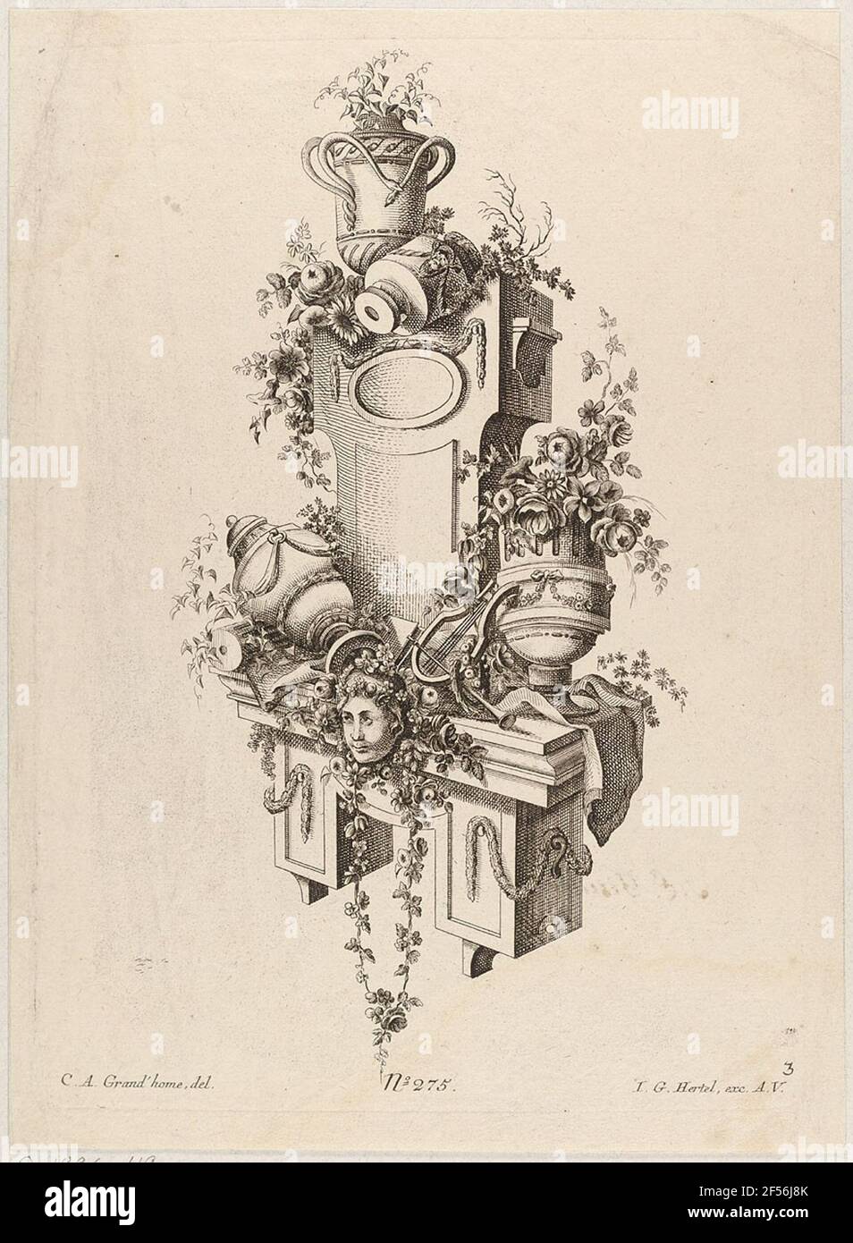 Console, leaf 3 from a sequence of inscription boards, urns and flowers ...