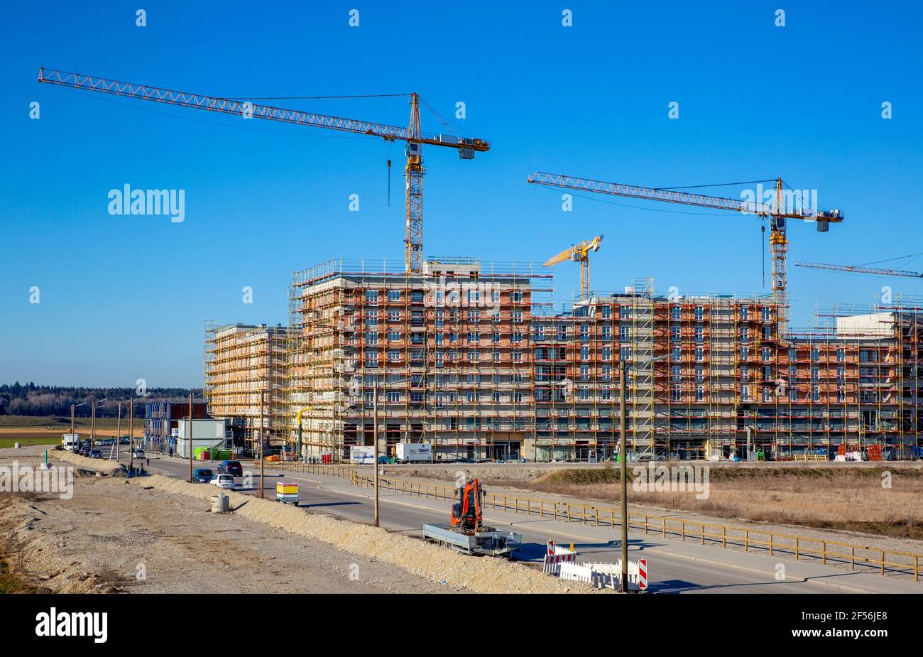 Germany, Bavaria, Munich, Large construction site with cranes Stock ...
