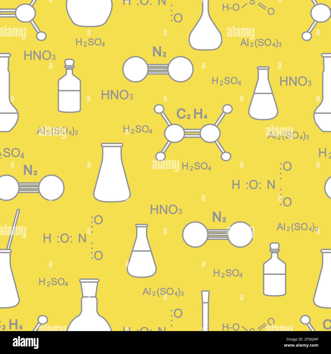 Scientific vector seamless pattern with flasks, beakers, molecule ...
