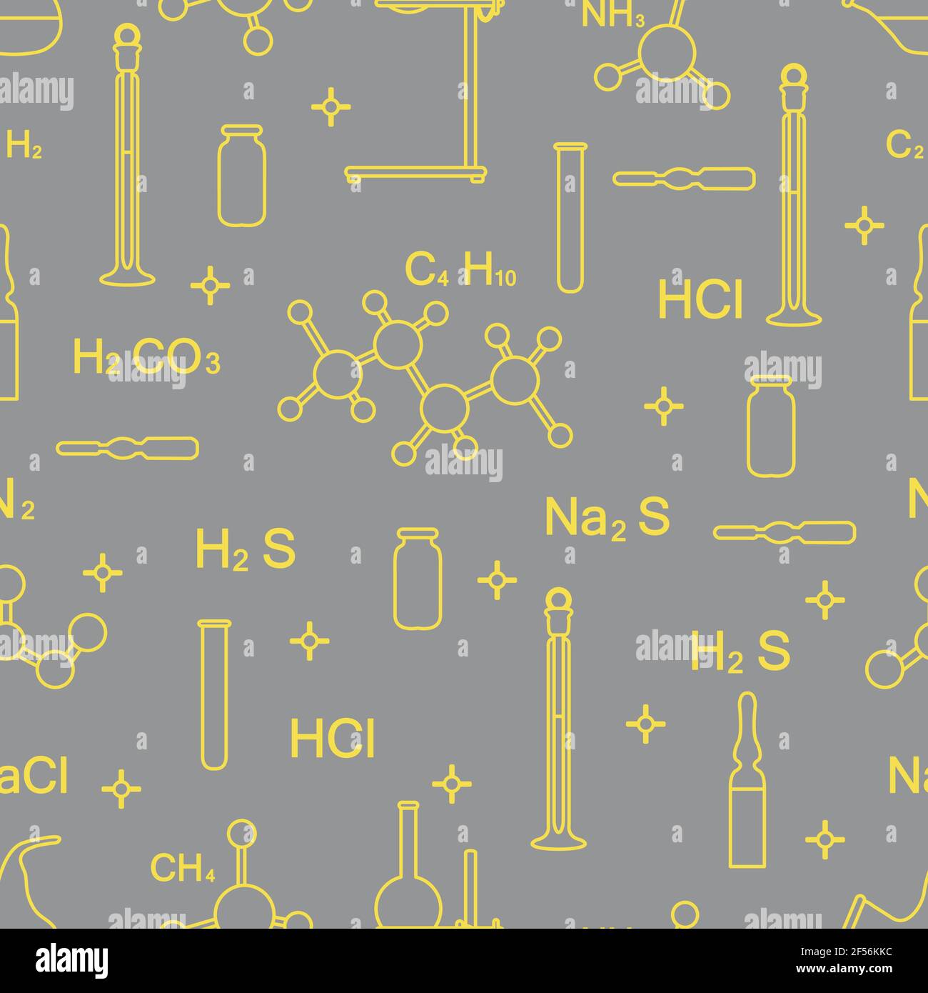Scientific vector seamless pattern with flasks, test tubes, beakers ...