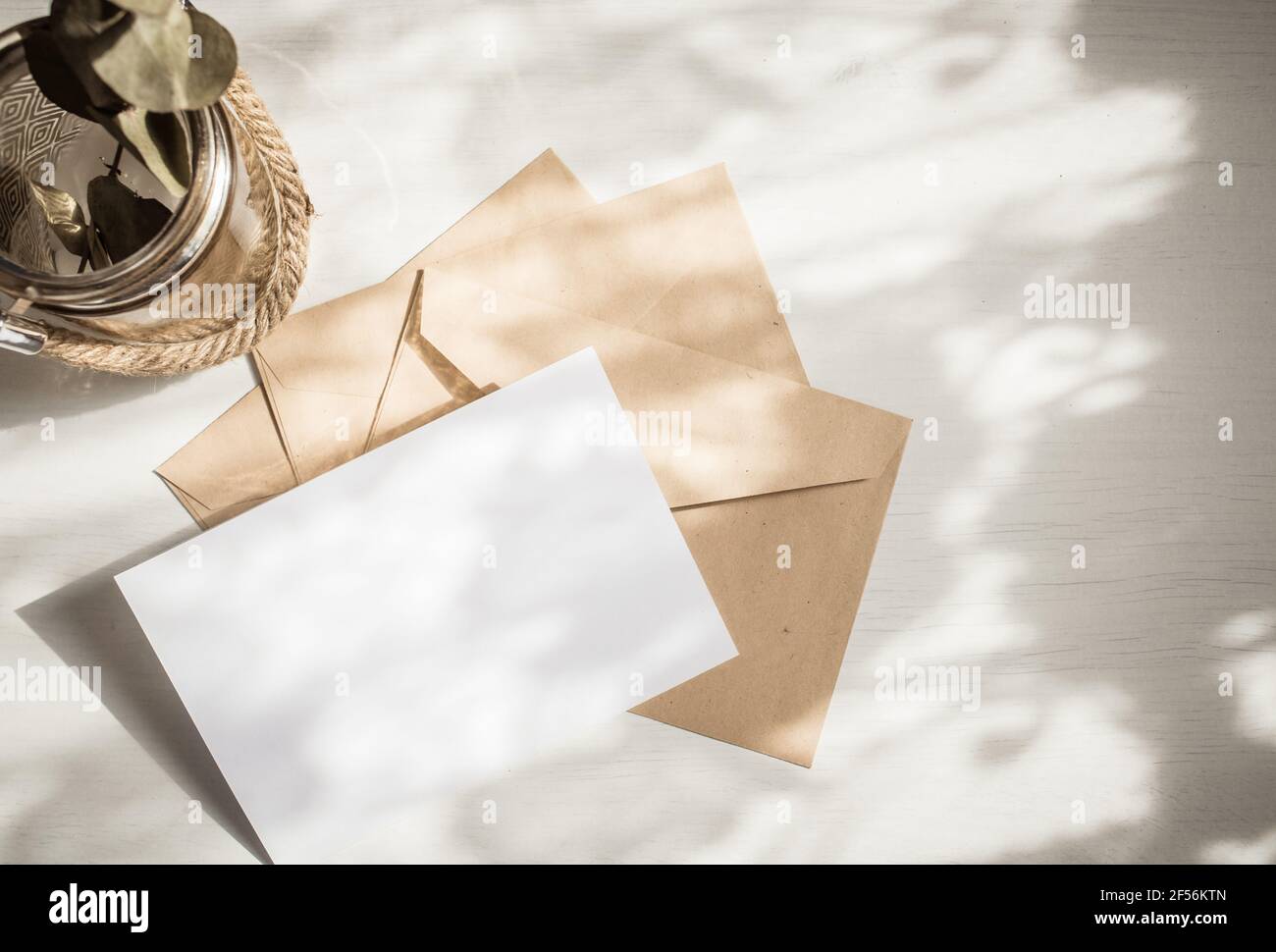 blank greeting card invitation mockup with craft paper envelope ...