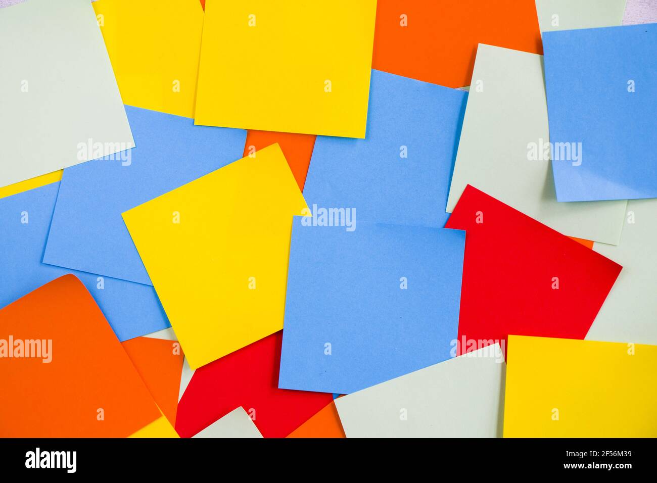 Overhead shot of colorful blank note papers with space for your text ...