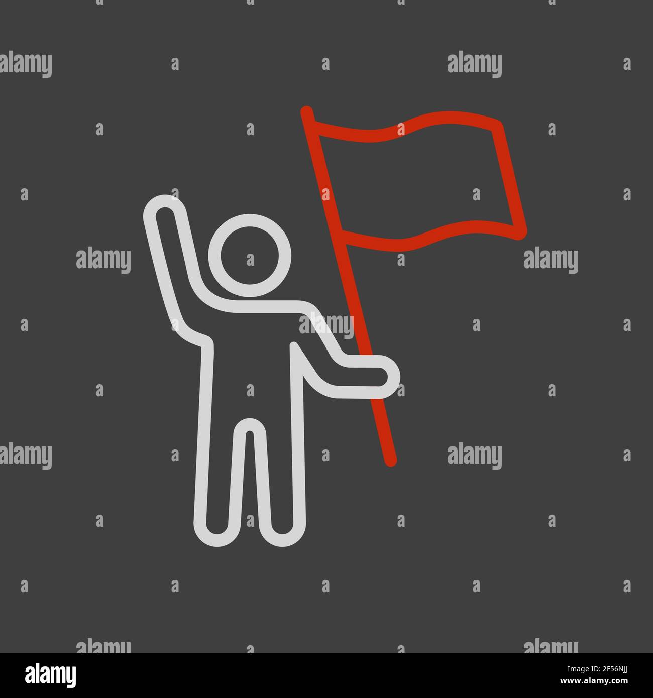 Man standing and holding in hands flag, banner vector icon ...