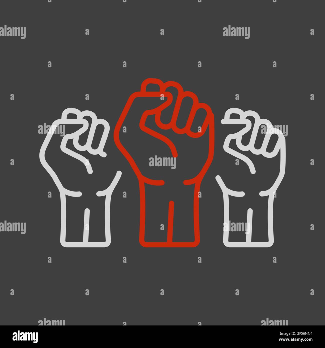 Three clenched fists raised in protest vector icon. Protest, strength ...