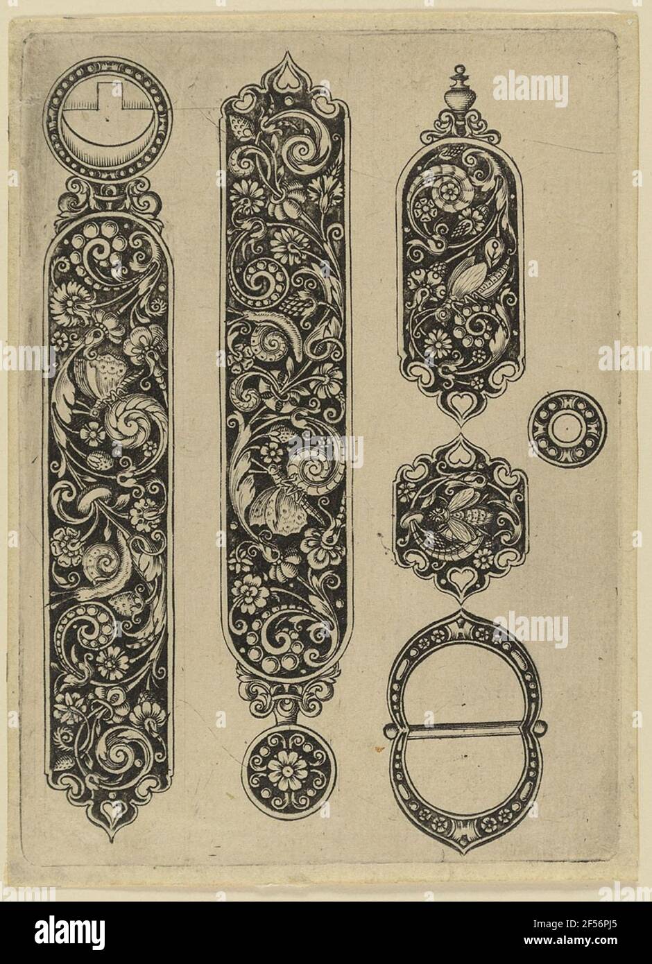Belt parts and buckles, sheet from a series of goldsmithing Stock Photo ...