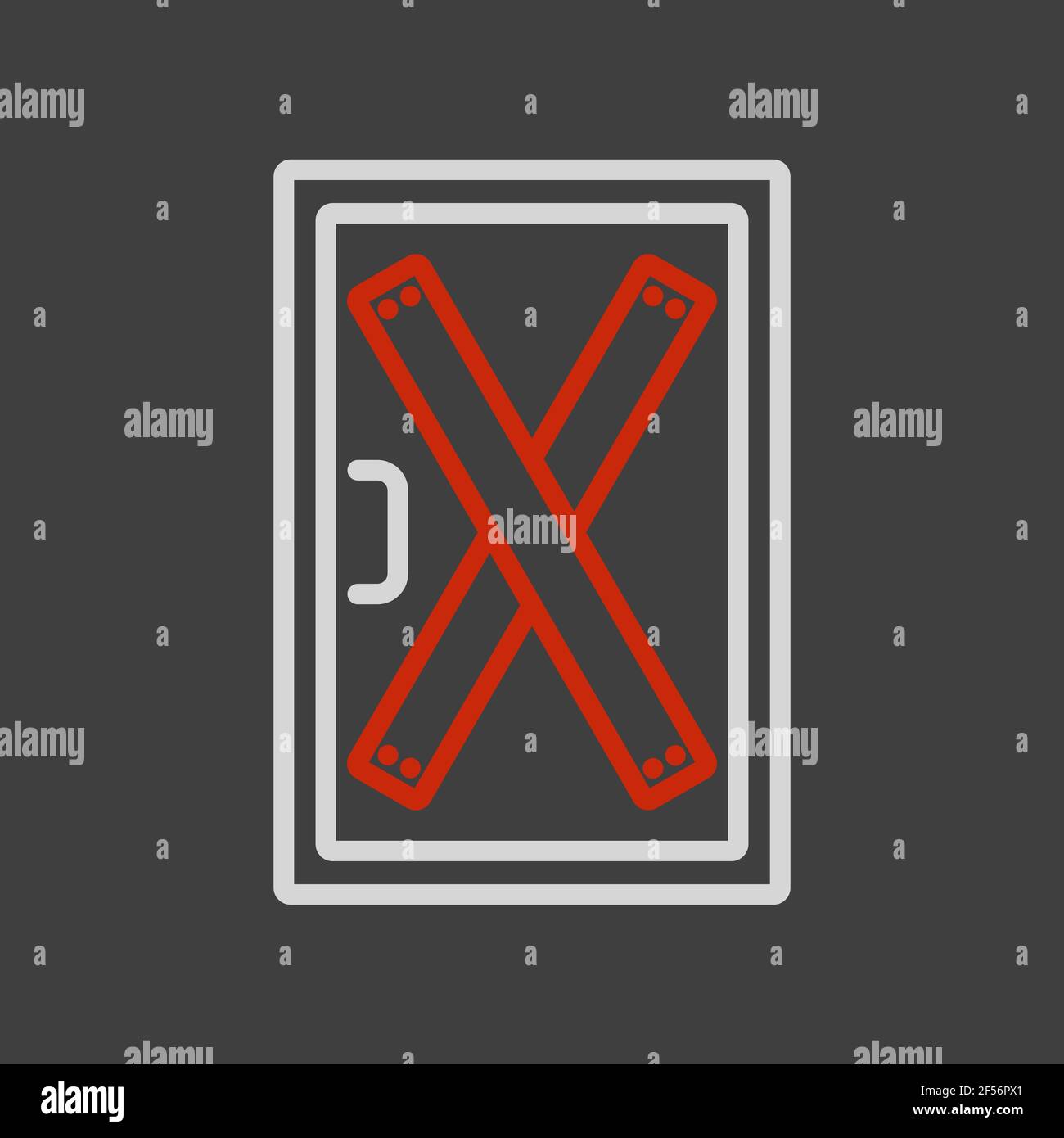 Boarded up door vector icon, installing boards on the door to prevent ...