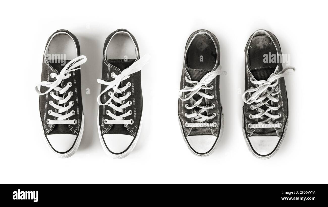 New and old black generic sneakers isolated on white background Stock ...