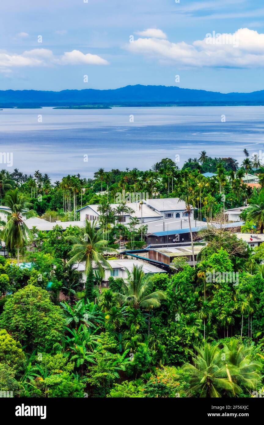 Papua New Guinea, Milne Bay Province, Alotau, Coastal town surrounded ...