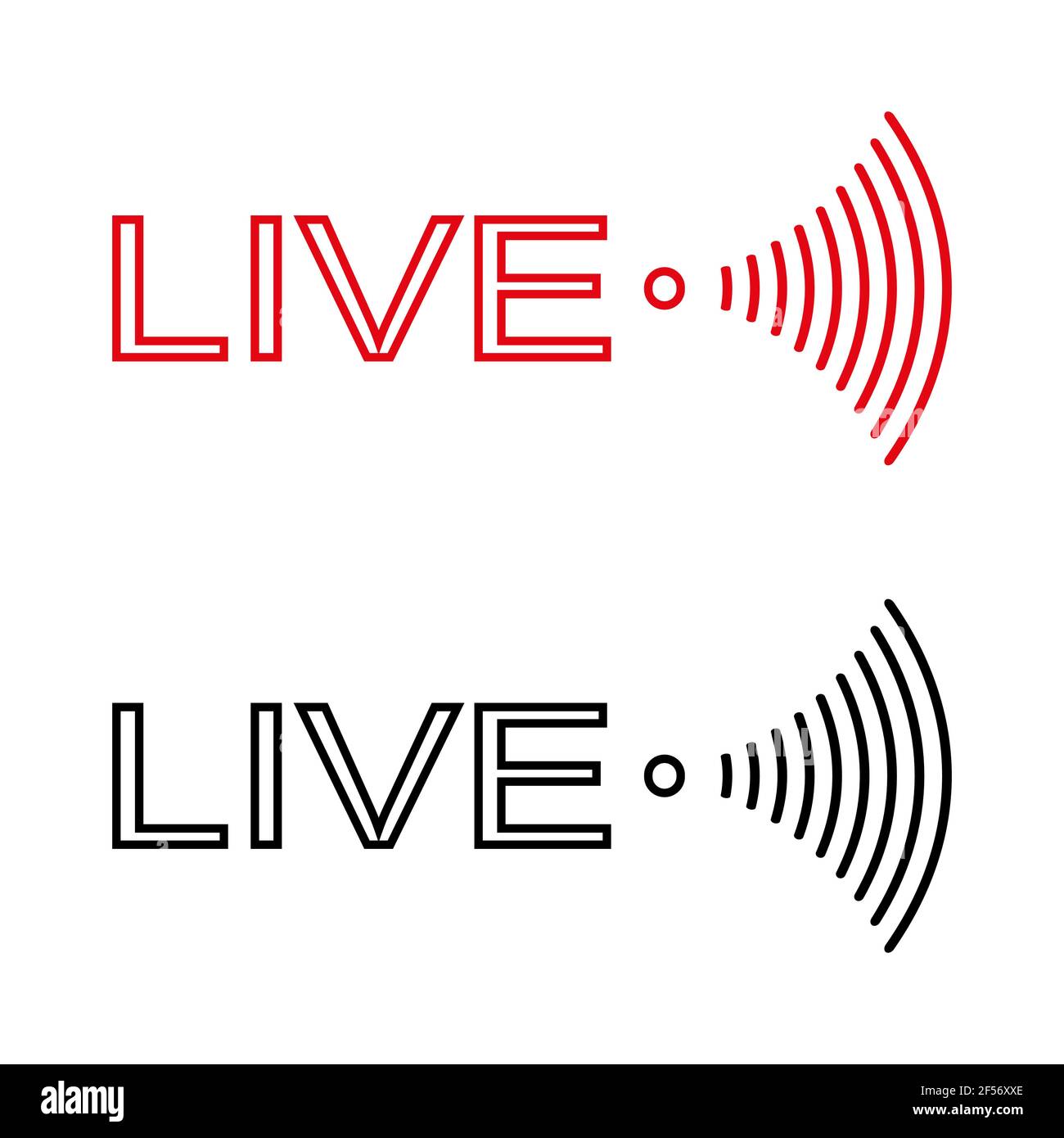 Live broadcast icon. Live video streaming. Red symbols and buttons for ...