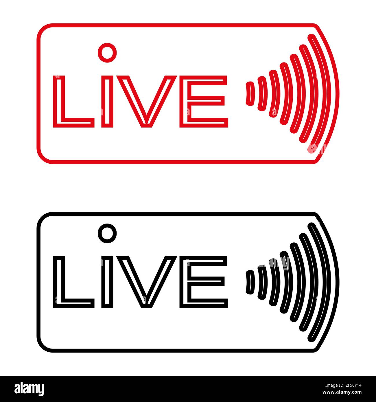 Live broadcast icon. Live video streaming. Red symbols and buttons for ...