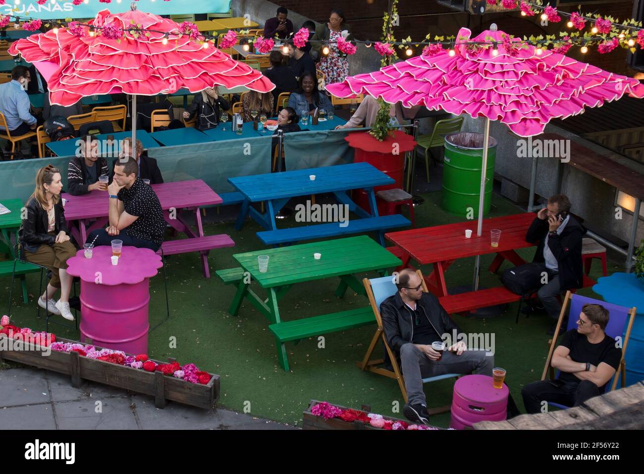 LONDON, ENGLAND - September 15, 2020, People drinking after work at the ...