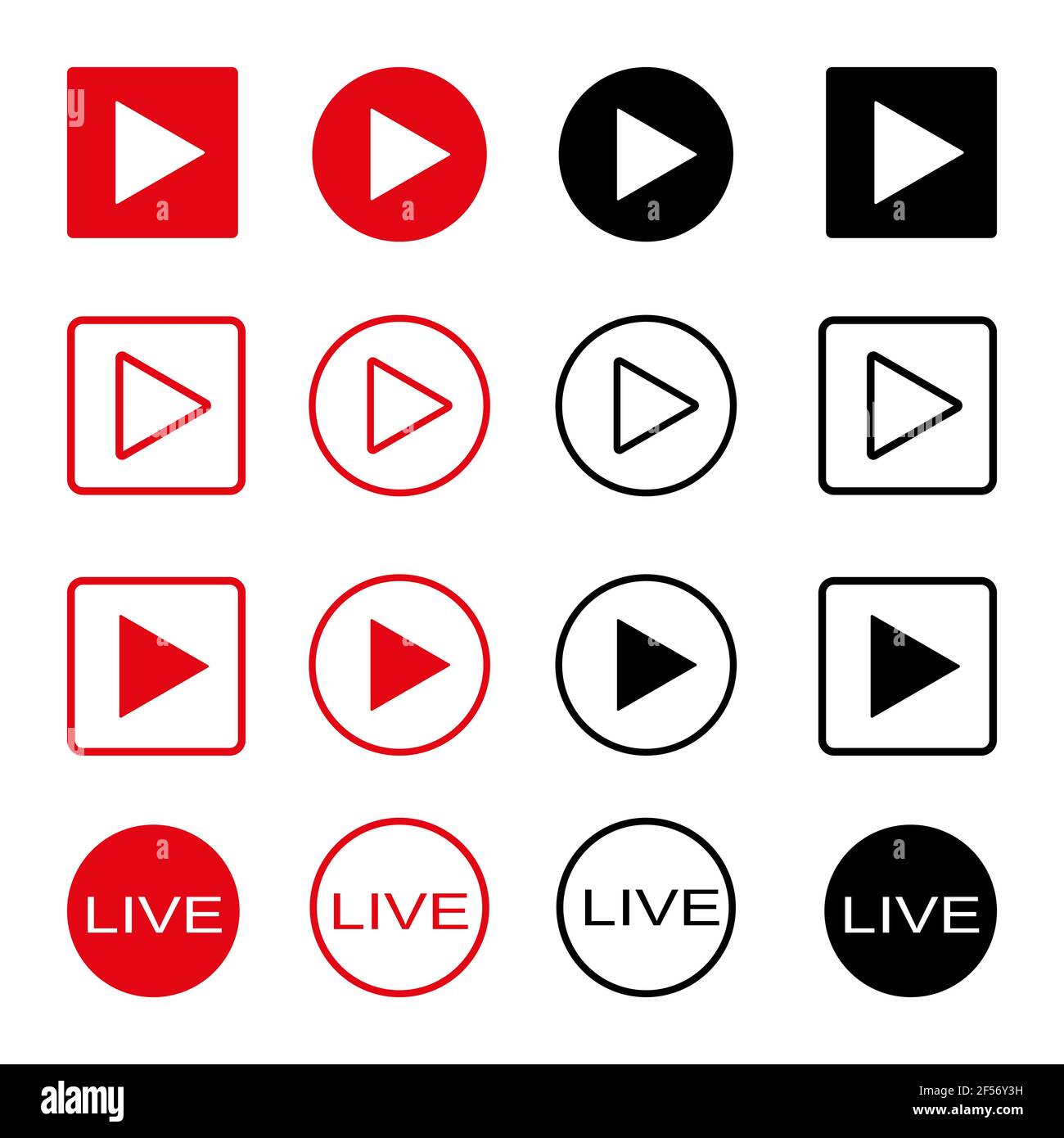 Live broadcast icon. Live video streaming. Red symbols and buttons for ...