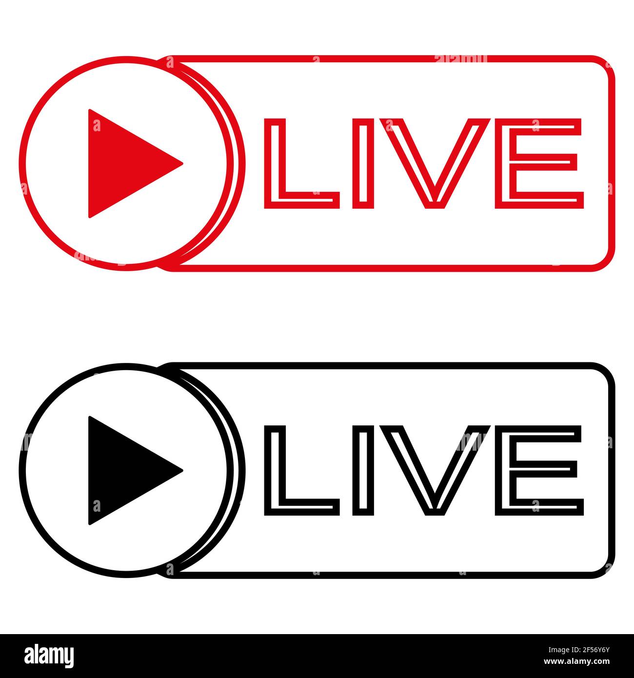 Live broadcast icon. Live video streaming. Red symbols and buttons for ...