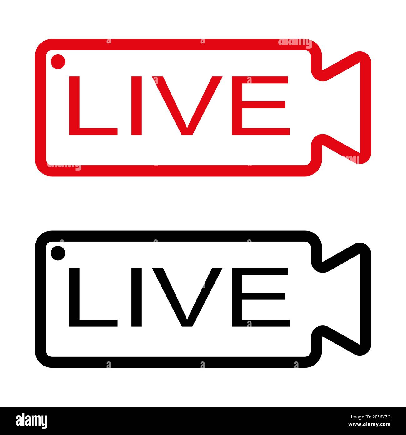 Live broadcast icon. Live video streaming. Red symbols and buttons for ...
