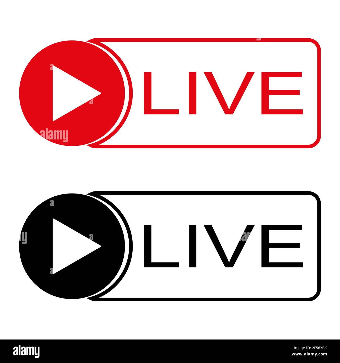 Live broadcast icon. Live video streaming. Red symbols and buttons for ...