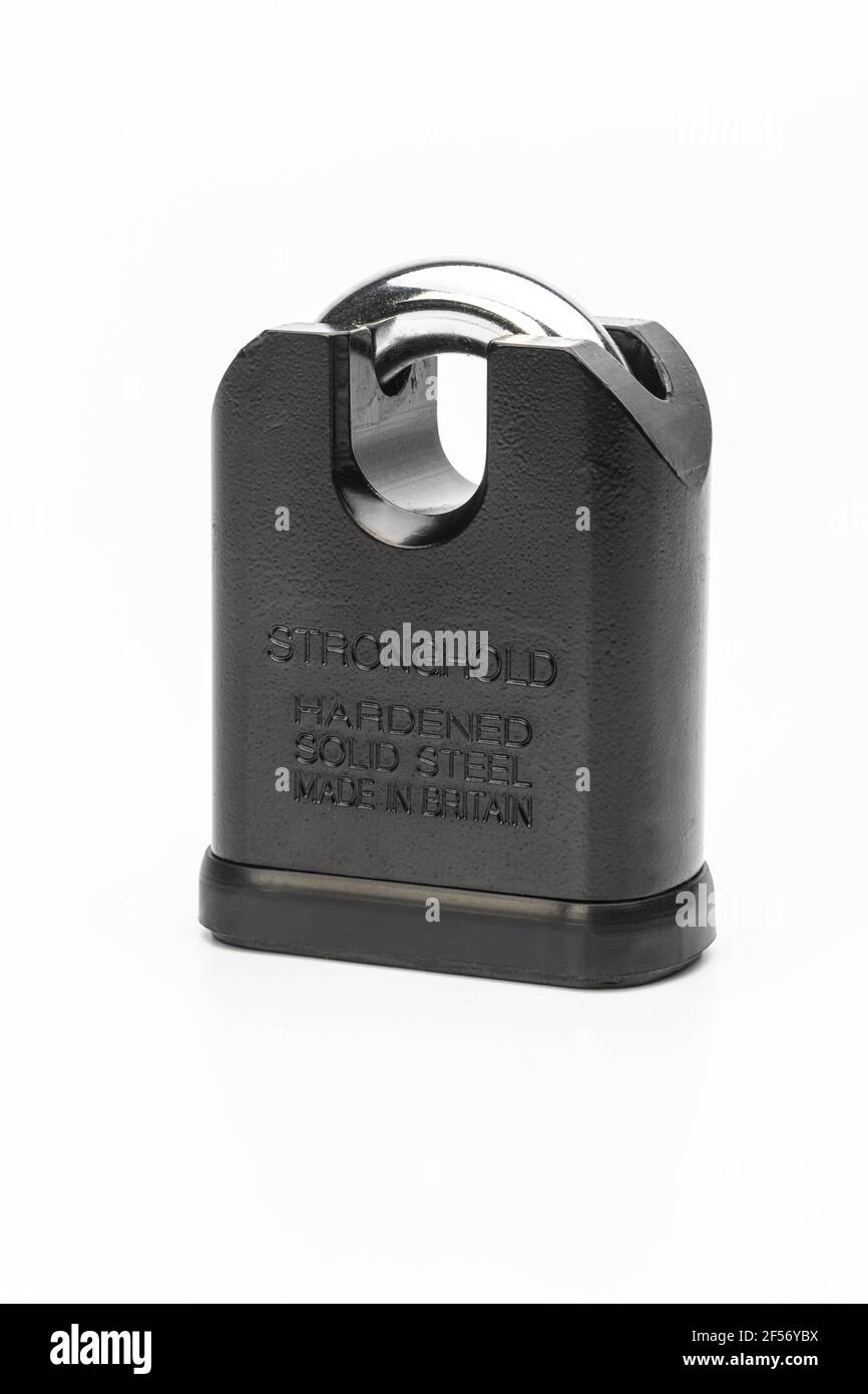 A black stronghold hardened steel padlock Stock Photo - Alamy