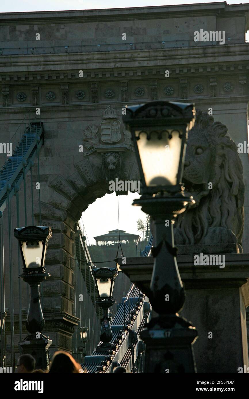 Famous Chain Bridge (Szechenyi Lanchid) in the heart of Budapest is ...