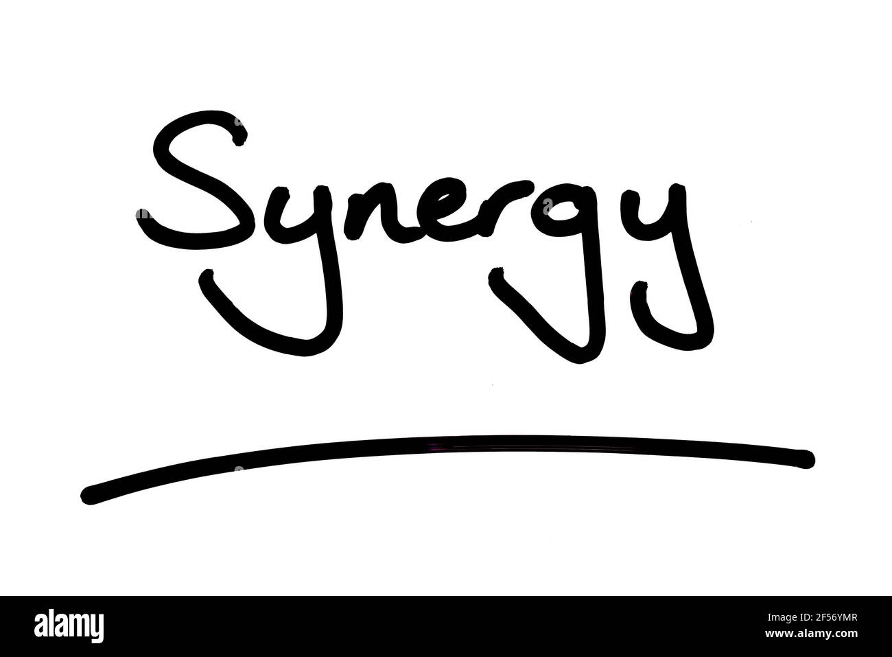 Synergy, handwritten on a white background Stock Photo - Alamy