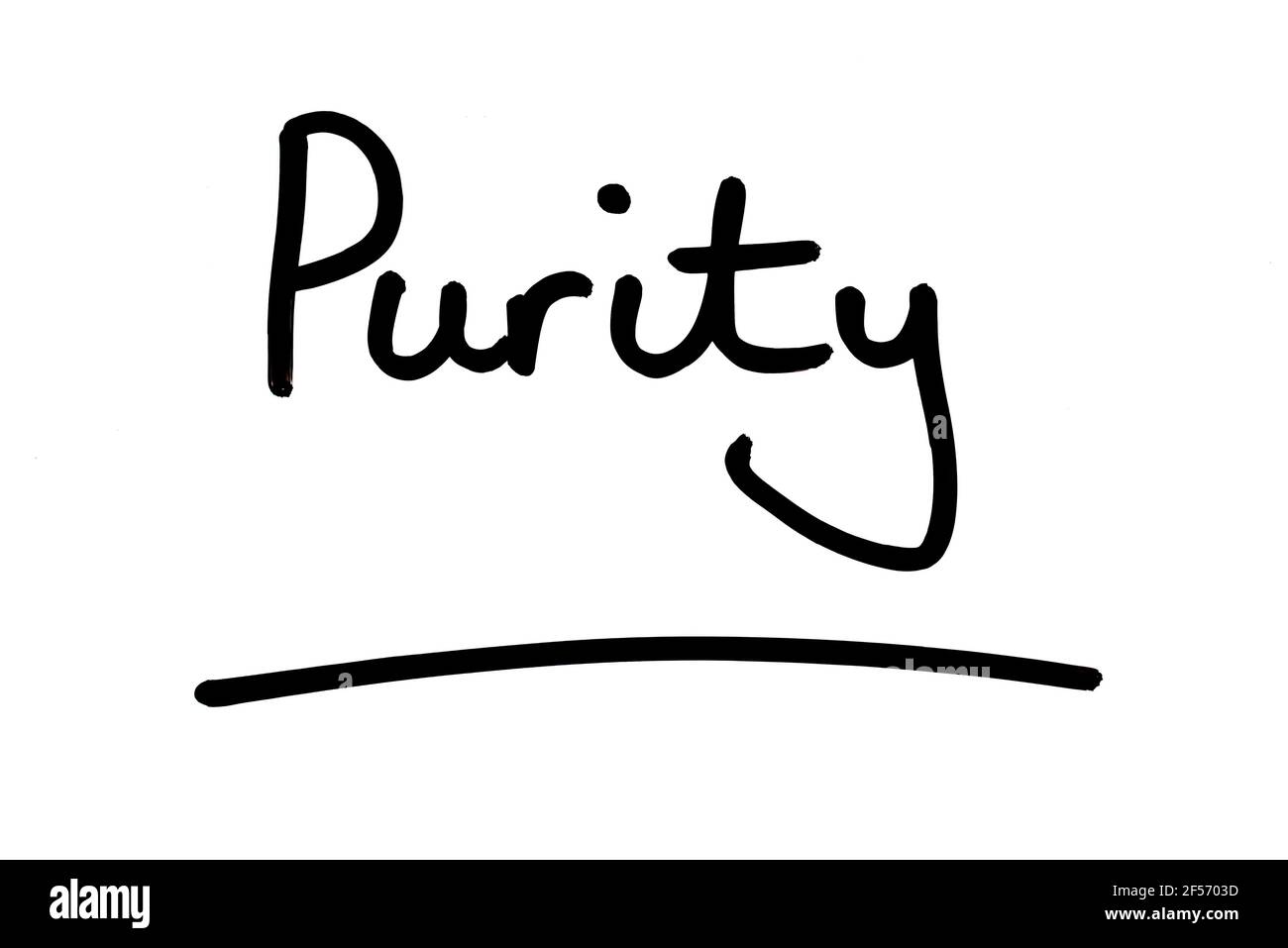 Purity, handwritten on a white background Stock Photo - Alamy