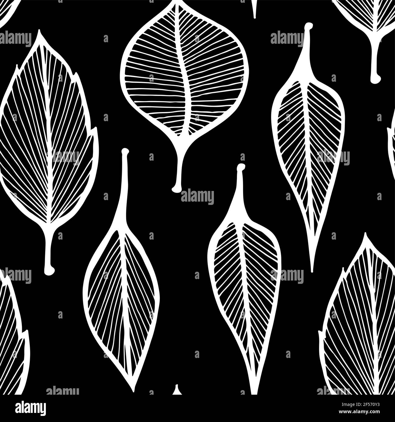 Hand drawn leafs pattern, seamless illustration with white leaves on ...