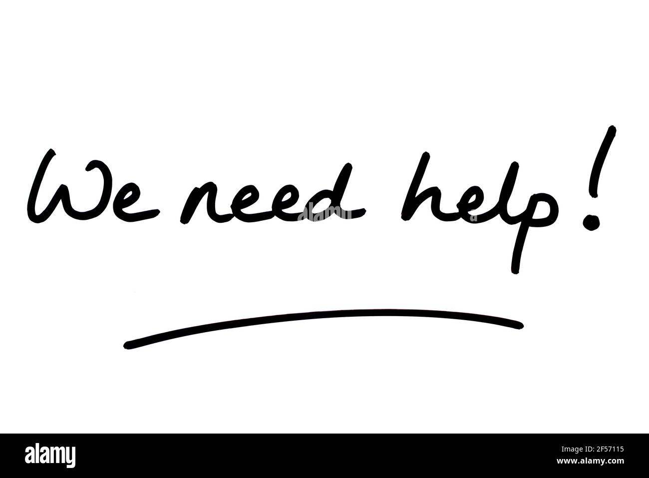 We need help! handwritten on a white background Stock Photo - Alamy