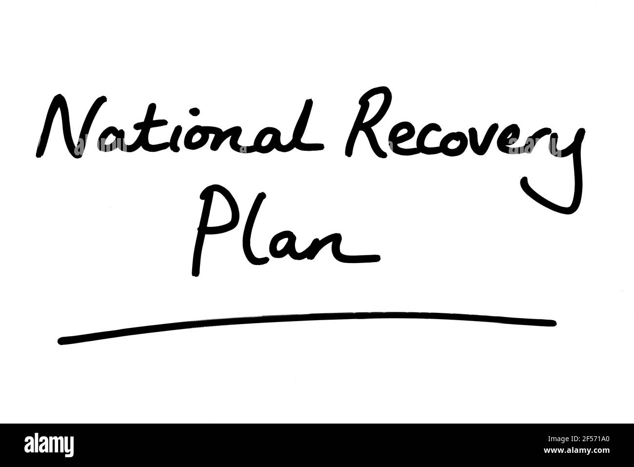 National Recovery Plan, handwritten on a white background Stock Photo ...