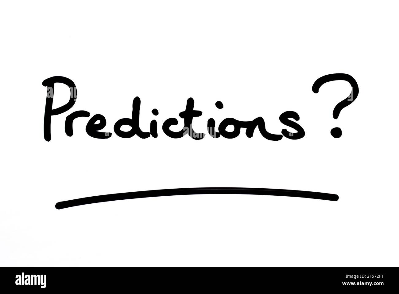 Predictions? handwritten on a white background Stock Photo - Alamy