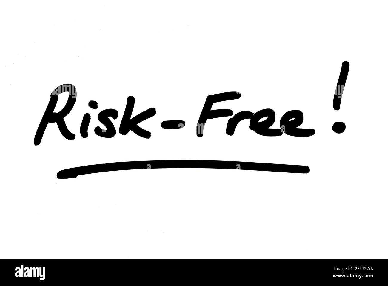 Risk-Free! handwritten on a white background Stock Photo - Alamy