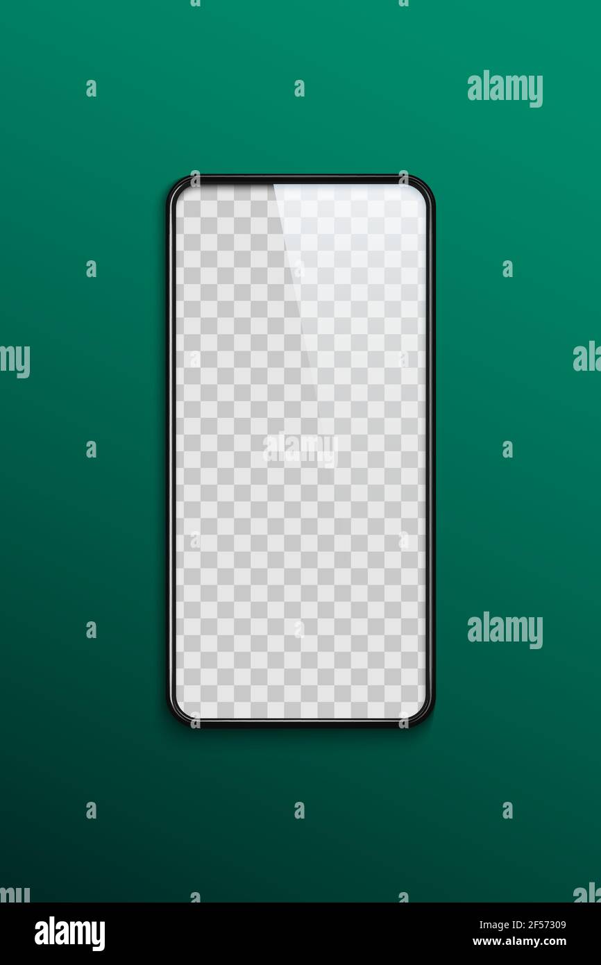 Phone transparent mockup on green background. Smartphone device frame ...