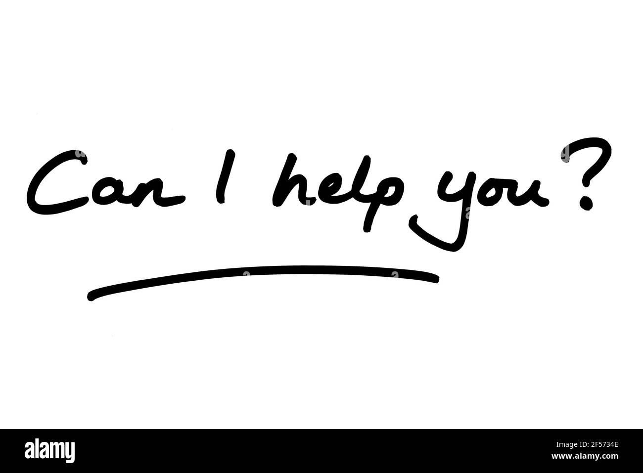 Can I help you? handwritten on a white background Stock Photo - Alamy