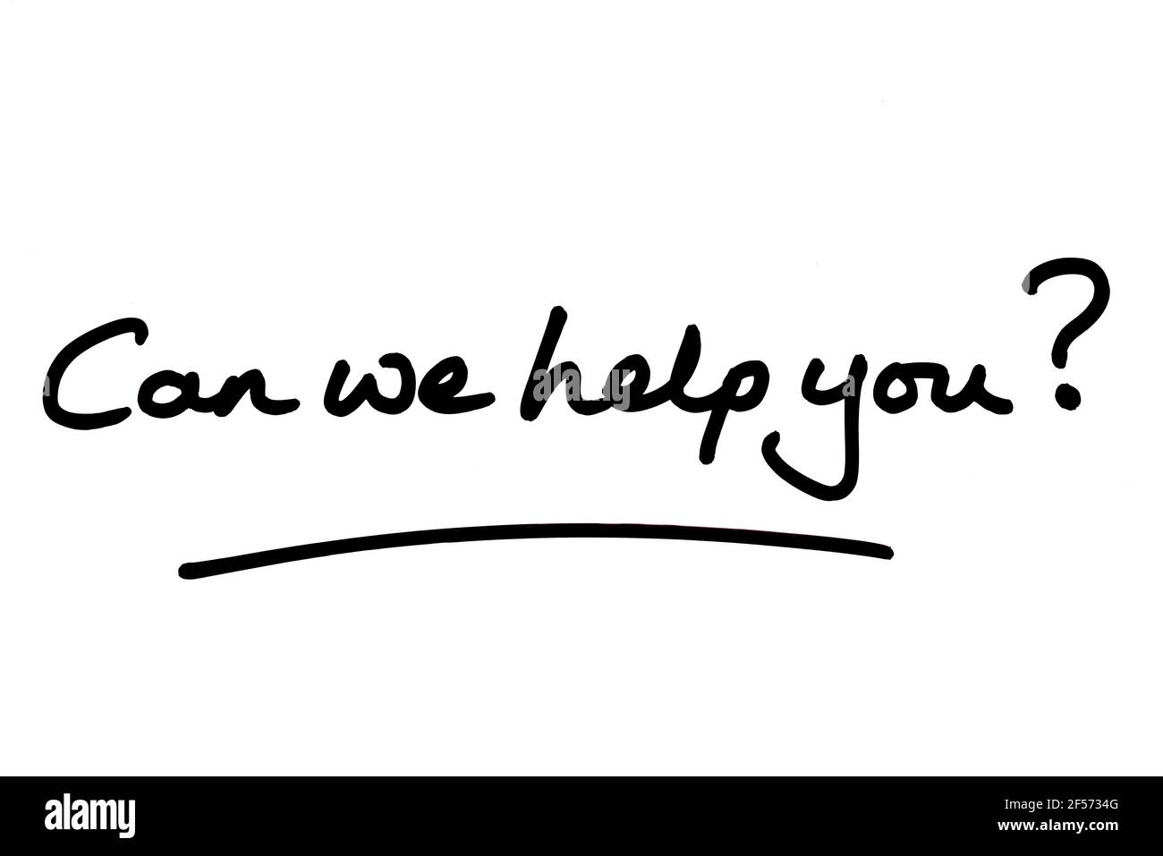 Can we help you? handwritten on a white background Stock Photo - Alamy