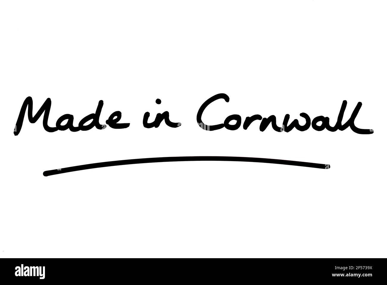 Made in Cornwall, handwritten on a white background Stock Photo - Alamy