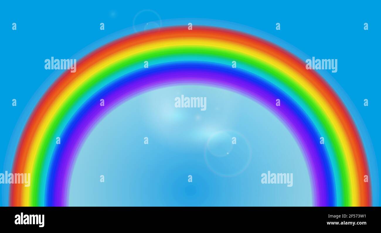 Cartoon rainbow on a blue sky. Seven colors rainbow. Vector ...