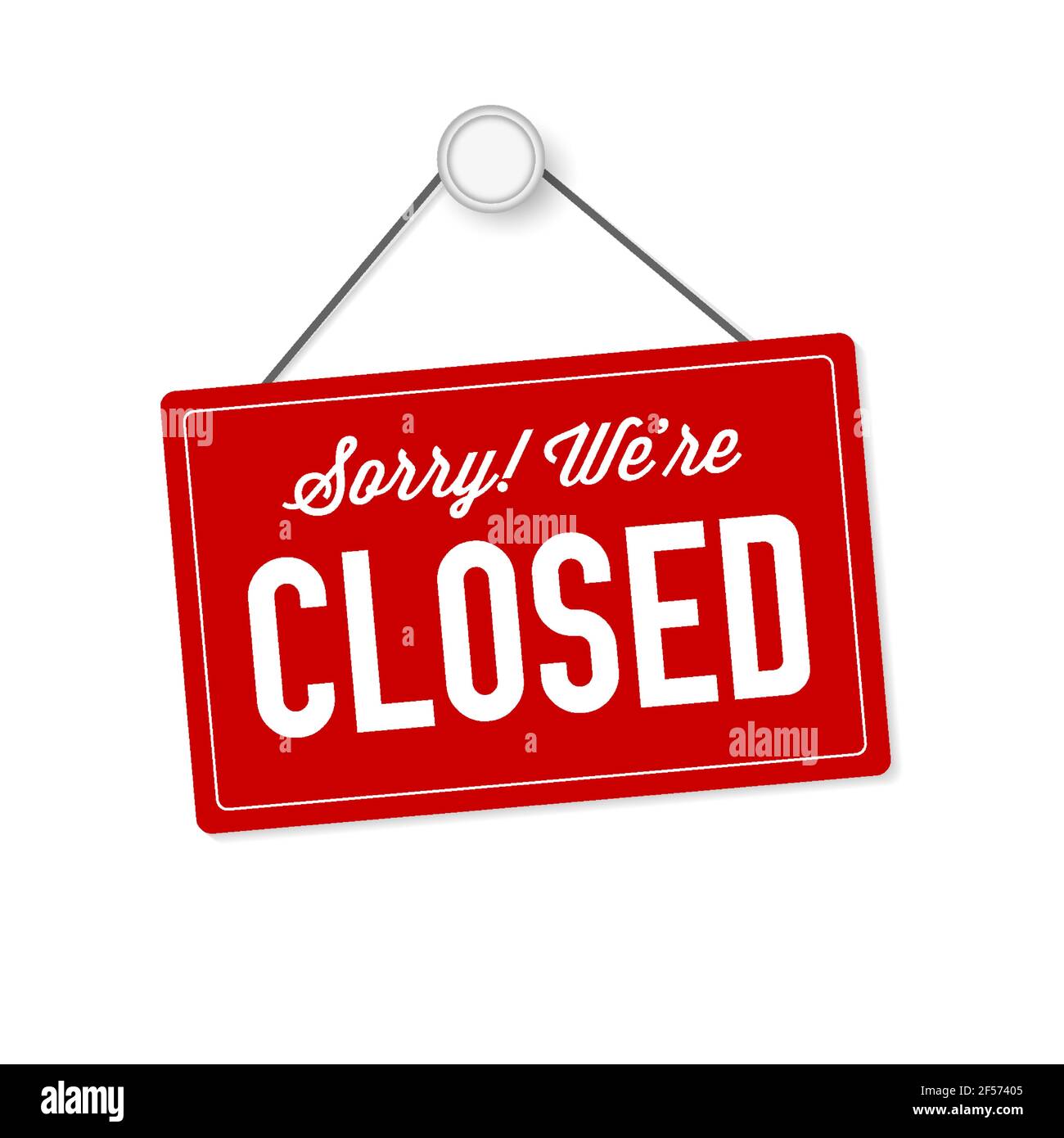 Sorry, we are closed. Hanging sign. Round door handle. Vector ...
