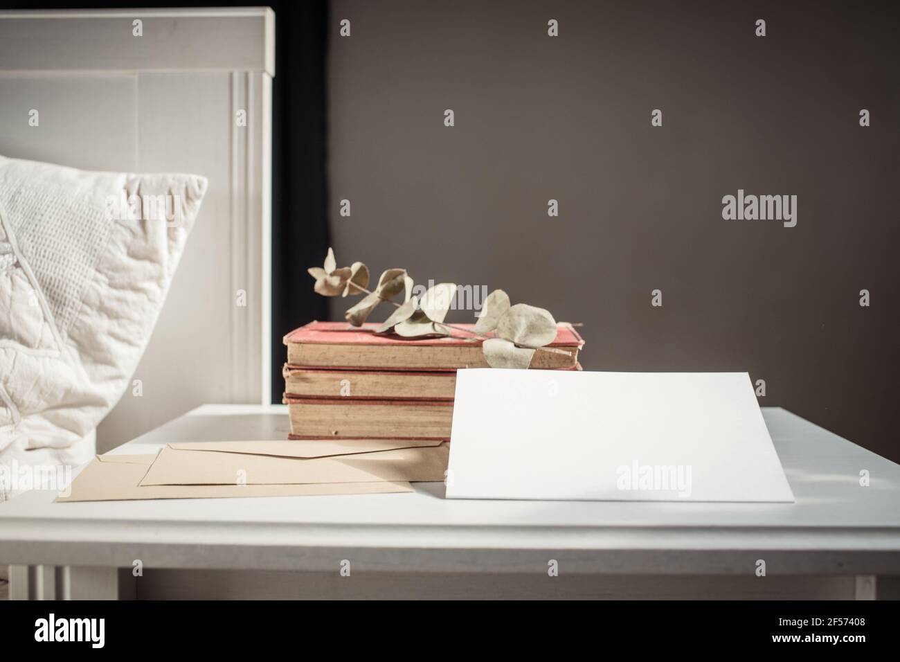 blank greeting card invitation mockup with craft paper envelope ...