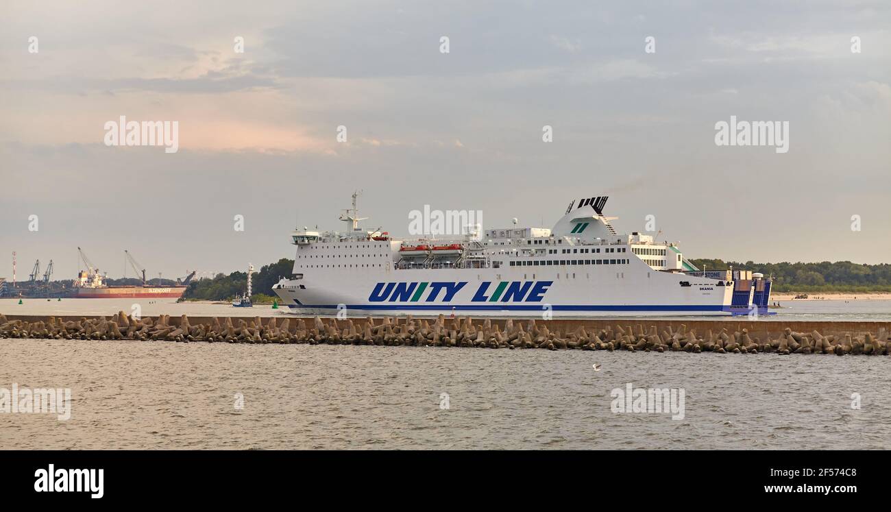 Swinoujscie, Poland - August 21, 2020: Unity Line ferry enters port of ...