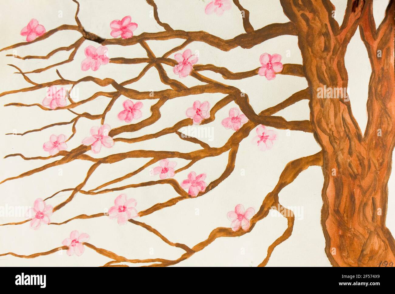 Tree with pink flowers, painting Stock Photo - Alamy