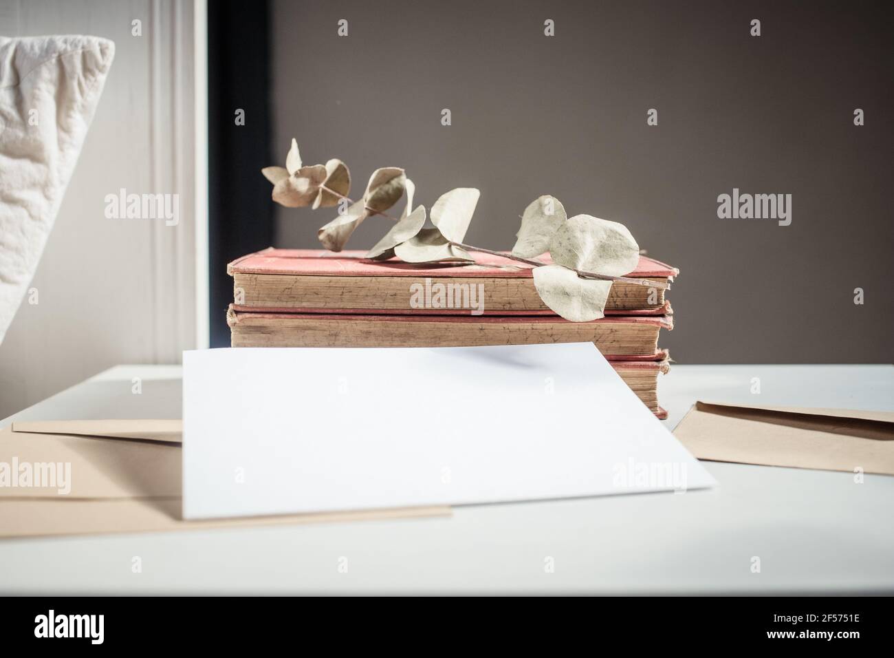 blank greeting card invitation mockup with craft paper envelope ...