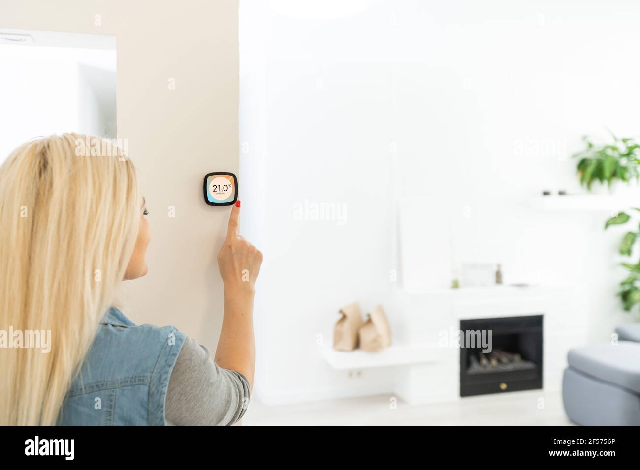 Thermostat smart home domotic control panel on wall for winter house ...