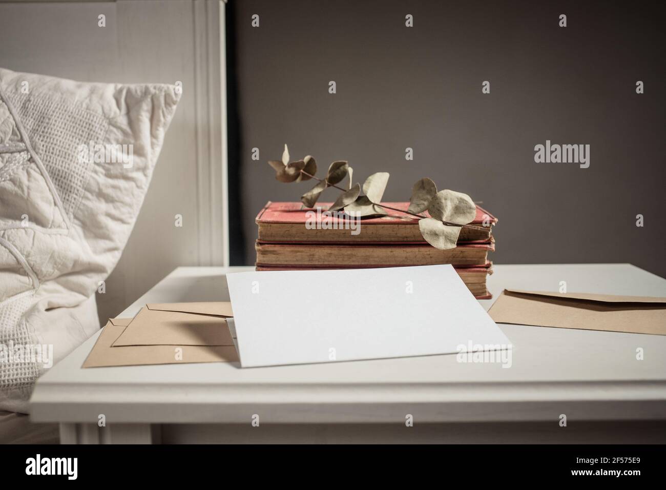 blank greeting card invitation mockup with craft paper envelope ...