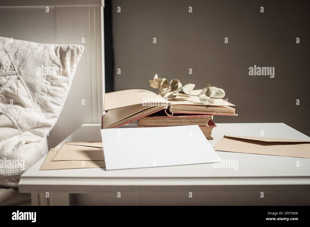 blank greeting card invitation mockup with craft paper envelope ...