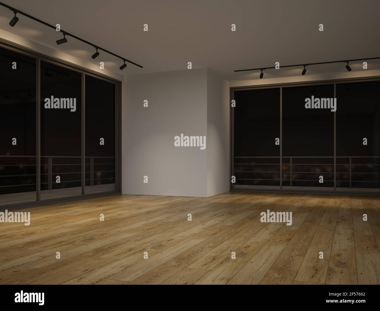 Interior empty room night view 3 D rendering Stock Photo - Alamy