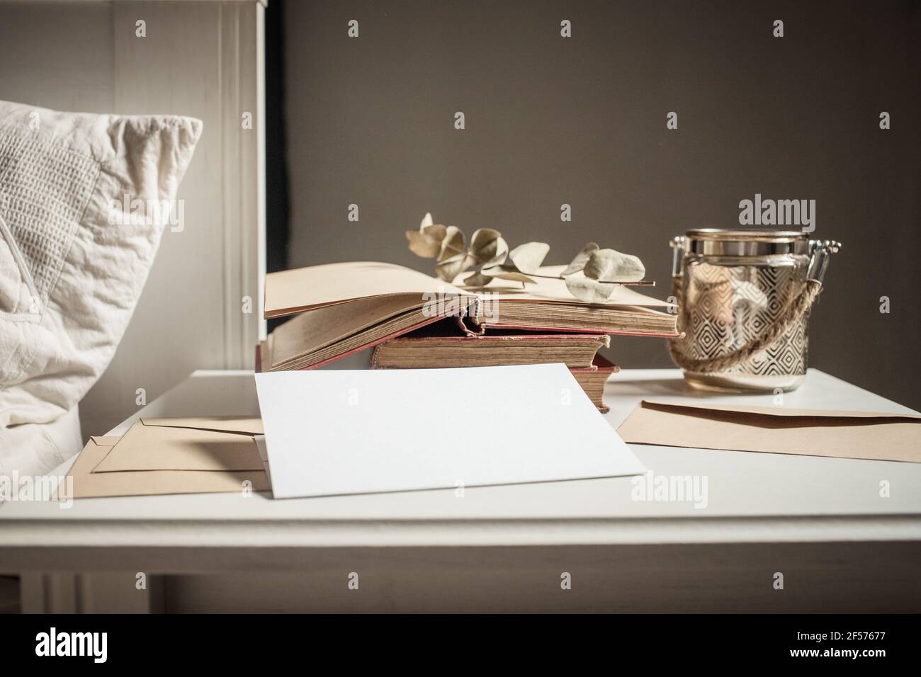 blank greeting card invitation mockup with craft paper envelope ...