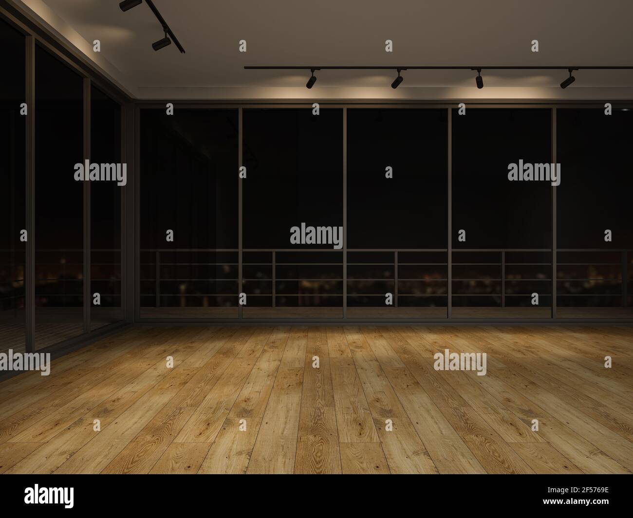 Interior empty room night view 3 D rendering Stock Photo - Alamy
