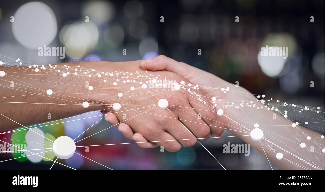Composition of women shaking hands with network of connections. global ...