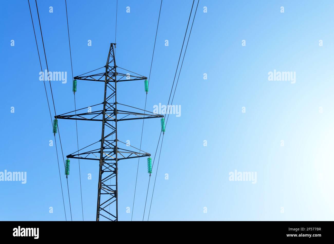 Power line support with high-voltage wires with exposure to the sun ...