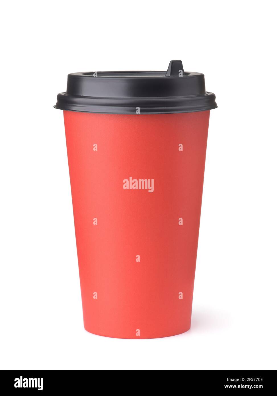 Front view of blank red disposable paper coffee cup isolated on white ...