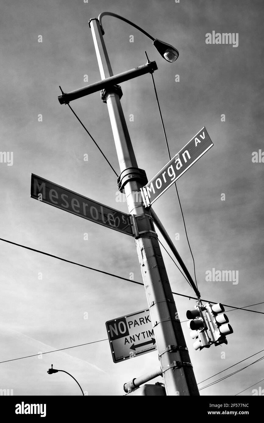 Morgan Avenue Street light with traffic light and Morgan Avenue street ...